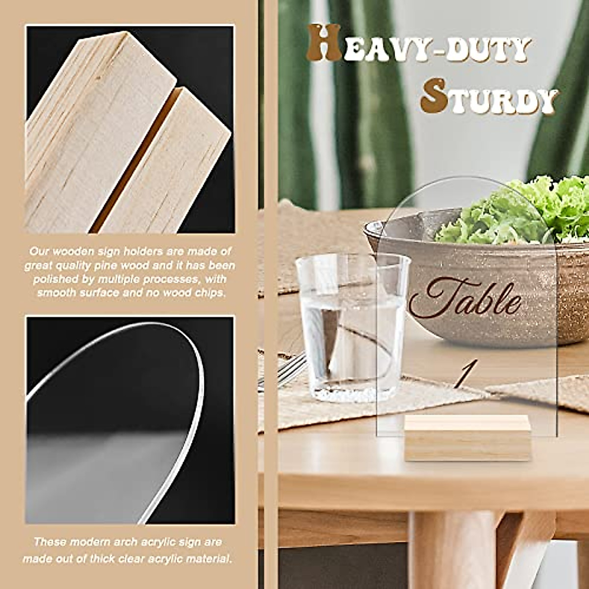 Bercoor 10 Pack 4x6 Inch Blank Clear Arch Acrylic Sign with Wooden Stands, Arched Round Top Acrylic Sheet, DIY Acrylic Arch Table Numbers for DIY Name Card Gifts Event Party Sign Decoration