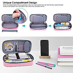 Aiscool Big Capacity Pencil Case Holder Canvas Bag Pen Organizer Pouch Stationery Box for School Supplies Office Stuff (Pink)