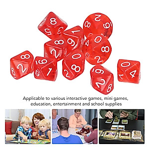 Teaching Dices, Numbers Dices 10 Side Plastic for Board Games (Red)