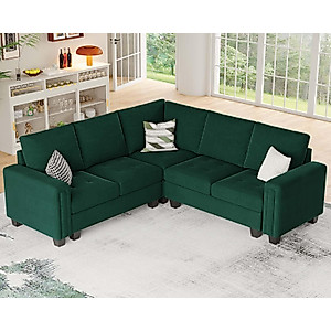 Belffin Velvet Modular Sectional Sofa Convertible Sectional Sofa Couch with Reversible Chaise L Shaped 4 Seater Corner Sofa Couch Green