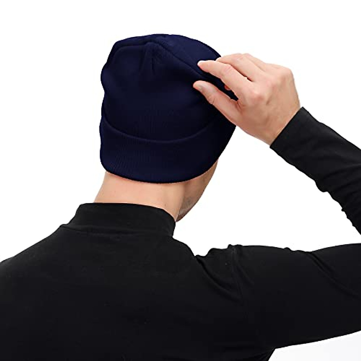 American Trends Winter Beanie Men Wool Knit Fisherman Hat Women Cuffed Black Beanie Slouchy Skull Cap A Navy Blue