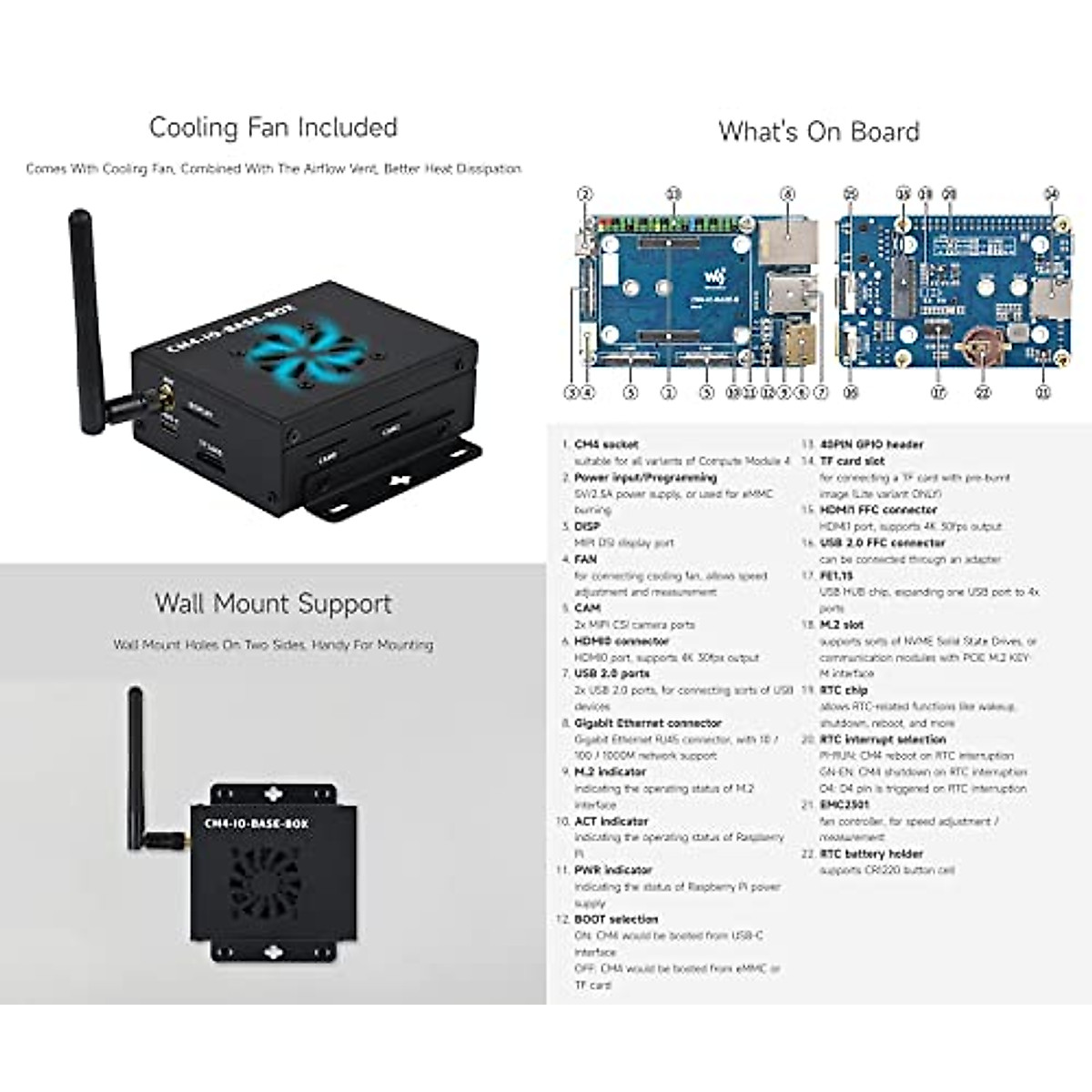 Waveshare Mini Base Board Designed for Raspberry Pi Compute Module 4 Powerful Functions in A Small Sized Body Suitable for Evaluating The Raspberry Pi CM4 Or Being Integrated Into End Products