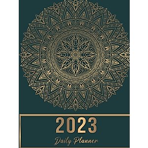 2023 Daily Planner: A Large Daily 12 Month Planner Full Year Lined Planner Notebook Journal, From Jan 2023 to Dec 2023, Green Cover with Golden Mandala