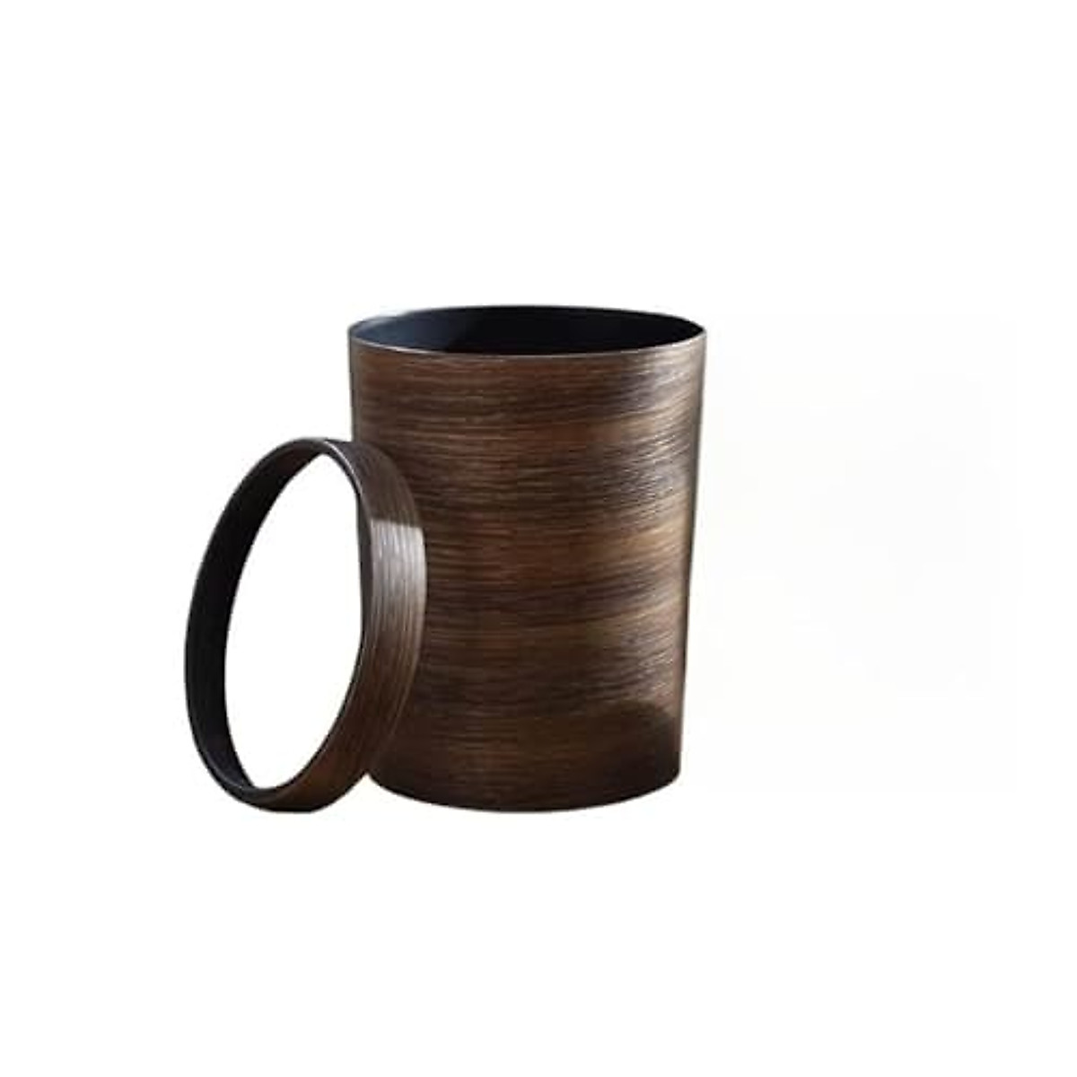 PIPONS Garbage Bin for Bathroom Retro Pressing Ring Plastic Trash Can Mimetic Wood Grain Garbage Bin for Kitchen Household Office Trash Can Wastebasket (Color : 10l/2.5gal)