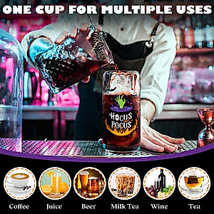 Umigy 8 Pcs 16oz Halloween Glass Tumbler Halloween Iced Coffee Cup with Bamboo Lids and Glass Straw Halloween Party Gift Spooky Pumpkin Bat Mason Glass Cup Cute Ghost Skull Glass Cup