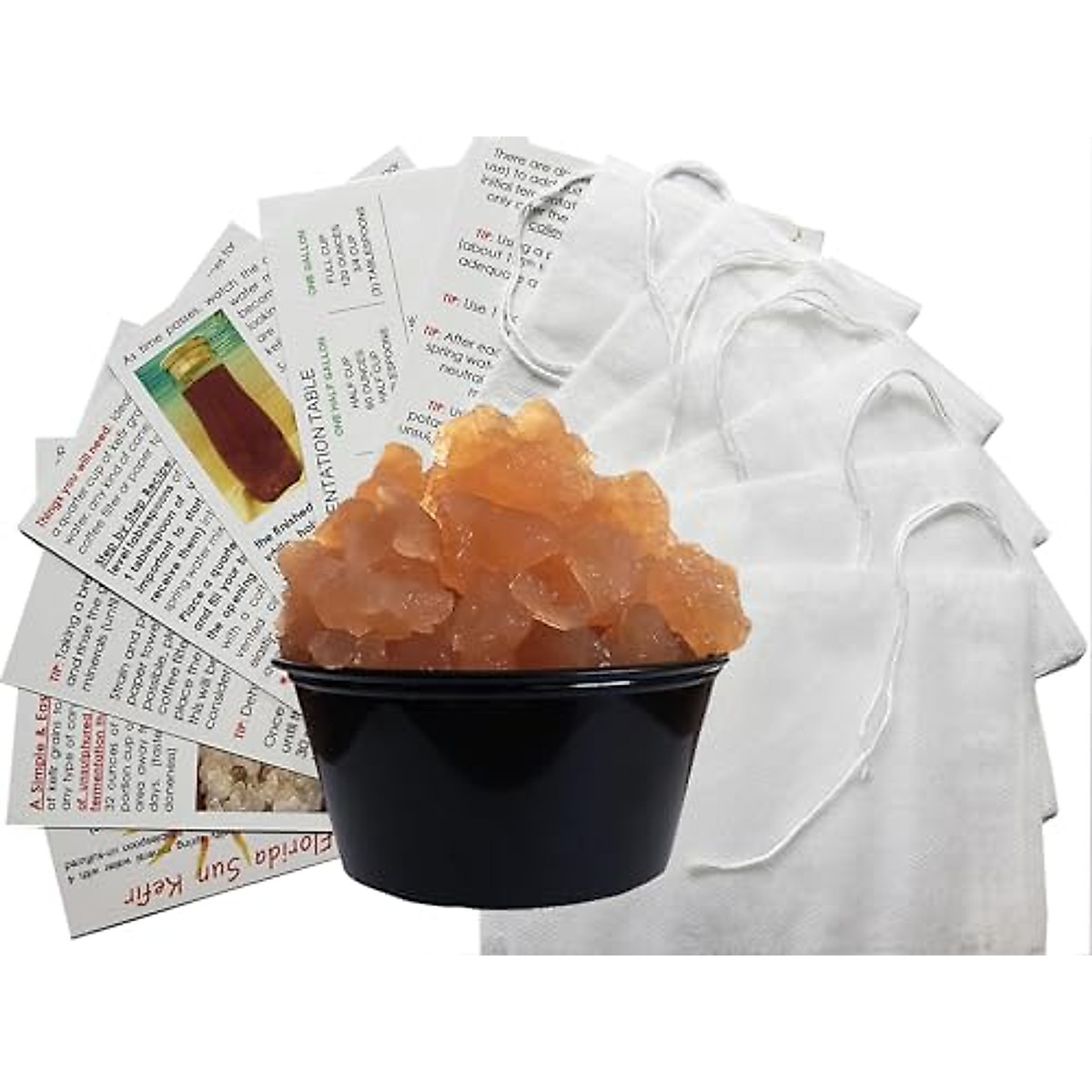 Six Brewing Bags with Florida Sun Kefir Live LARGE Water Kefir Grains (Tibicos) Natural Probiotics