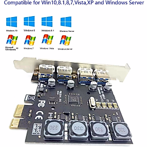 4 Ports PCIE USB 3.0 Card Super Speed 5Gbps PCI Express (PCIe) Expansion Card for Windows 11/10/8.1/8/7/Vista/XP/Server