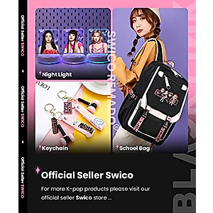 Swico Remado Kpop Backpack Laptop Bag School Bag Bookbag with USB Charging and Headphone Port, Black&Pink (Black Yellow)