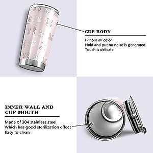 Jihqo Cute Cartoon Bunny Tumbler with Lid and Straw, Insulated Stainless Steel Tumbler Cup, Double Walled Travel Coffee Mug Thermal Vacuum Cups for Hot & Cold Drinks 12oz