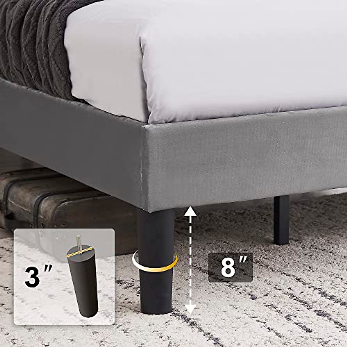 VECELO Twin Bed Frame with Upholstered Headboard, Platform Mattress Foundation with Strong Wooden Slats Support, No Boxing Spring Needed, Easy Assembly, Grey
