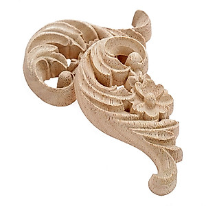 MUXSAM 2-Pair Rose Carved Wood Appliques Onlay, 8.5x5x1cm/3.35x1.97x0.39inch, Door Decorative Excellent Funiture Decal Sticker for Cabinet Drawer Window Dresser