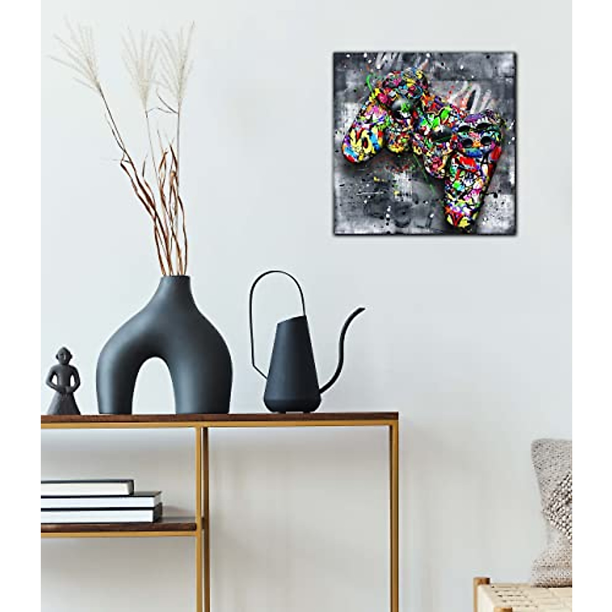 JKWALL77 Graffiti Canvas Wall-Art for Bedroom - Gaming Wall Art for Teen Boys - Abstract Painting Pop Art Modern Home Wall Decor Ready to Hang Size 14" x 14"