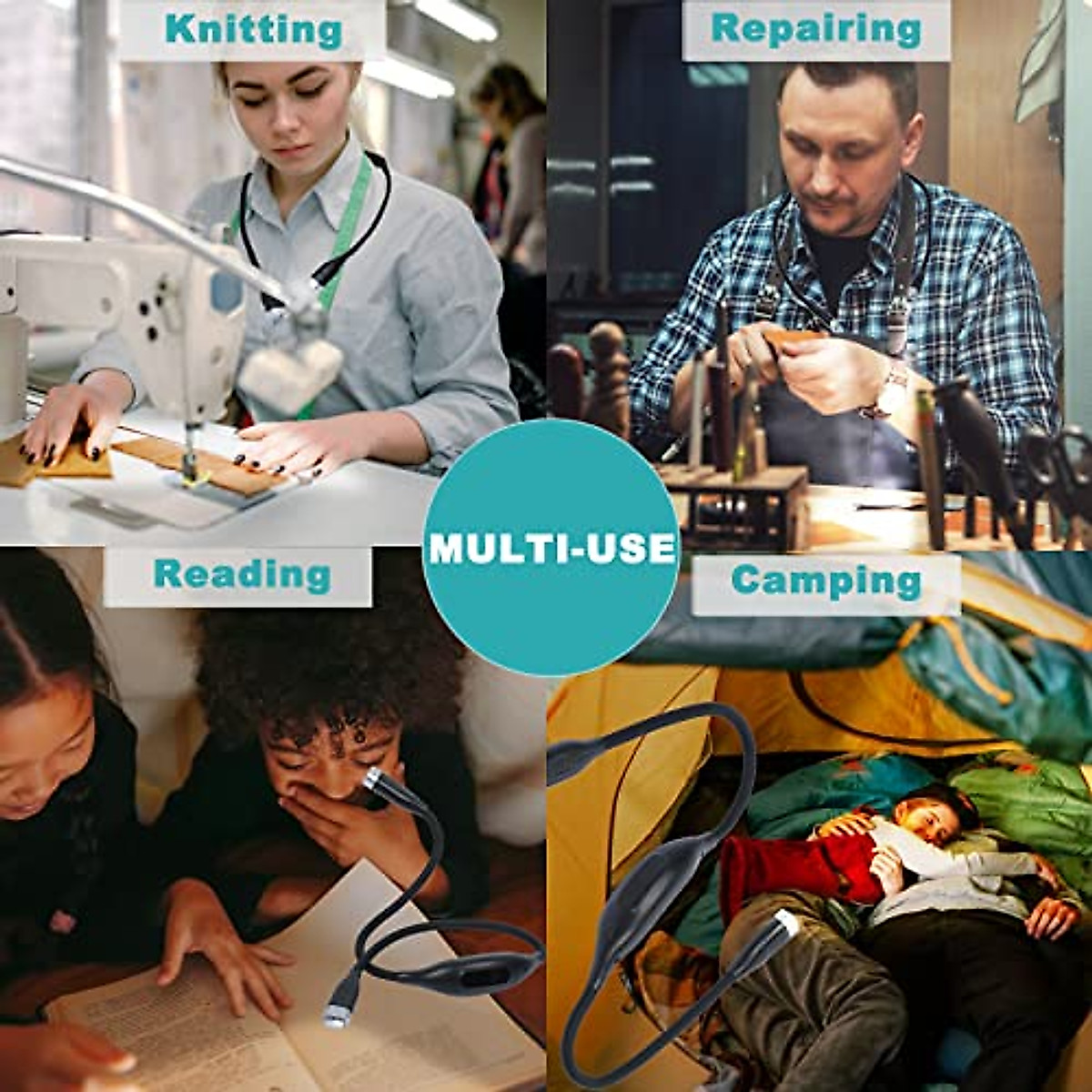 Book Light, Book Light for Reading in Bed, Fast Recharge, Neck Reading Light Slim with 3 Modes, Super Flexy, Hands Free Versatile Neck Light, Up to 70 Hours.Gift for Knitting, Sewing, Camping. (Black)