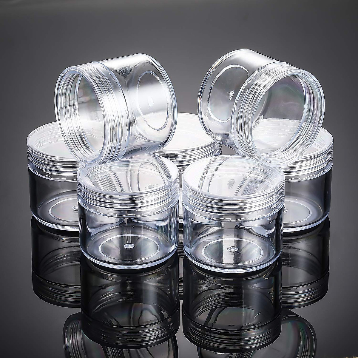 20 Pieces Round Pot Jars Plastic Cosmetic Containers Set with Lid for Liquid Creams Sample, 20 ml/ 0.7 oz (Clear Lid)
