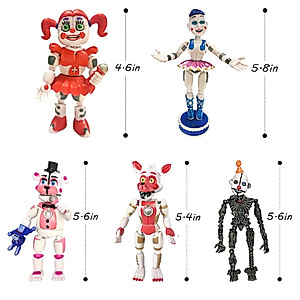 MATECam New Inspired 5PCS/Set FNAF Sister Location Figures FigFuntime Freddy, Circus Baby, Enard, Belora, Funtime Foxy Horror Doll Lightening Action Figures Toys