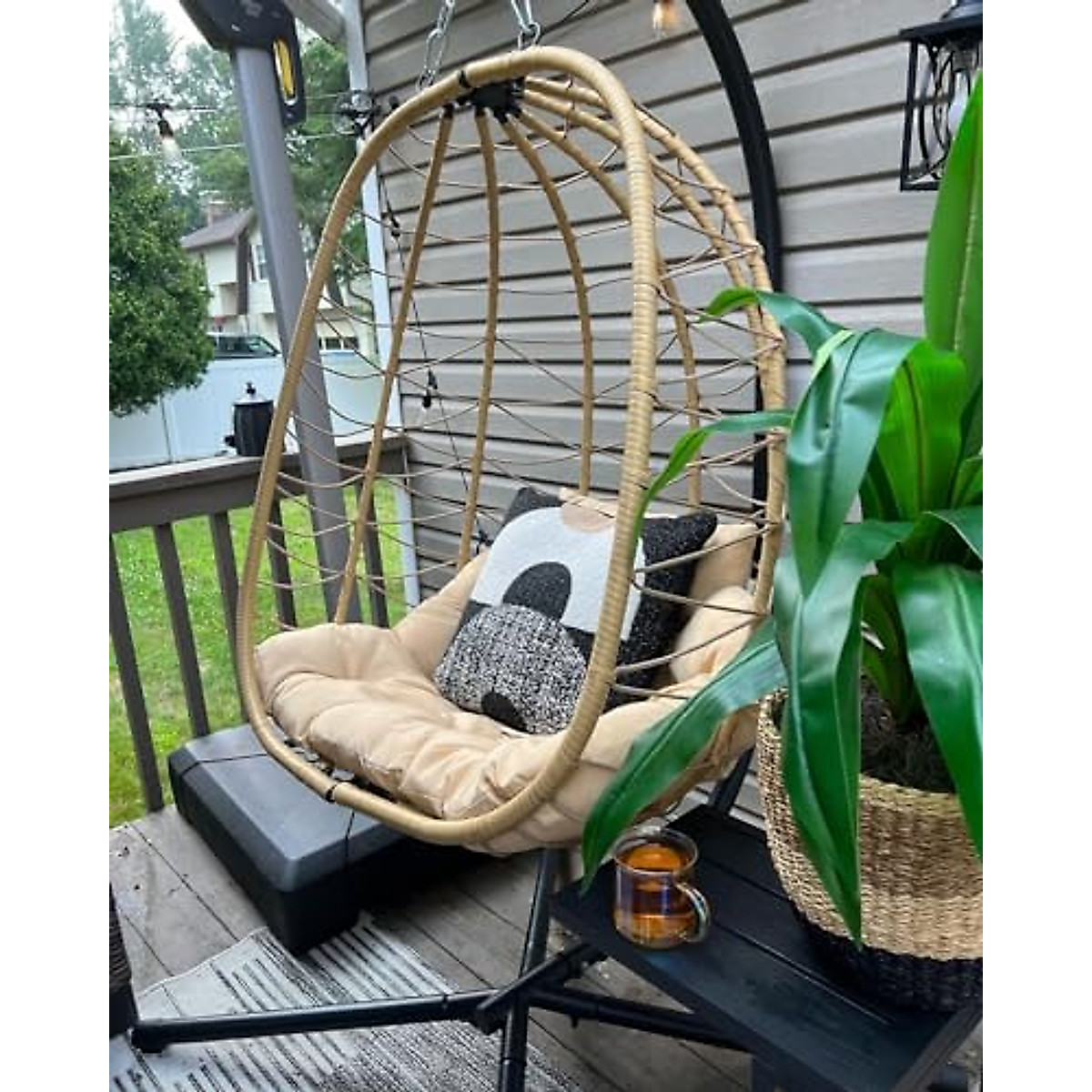 YITAHOME Hanging Egg Chair with Stand Swing Chair Wicker Indoor Outdoor Hammock Egg Chair with Cushions 330lbs for Patio, Bedroom, Garden and Balcony, Beige