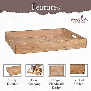 Wooden Whitewash Decorative Trays w/Handles - “Butterflies” Farmhouse Tray for Coffee Table - Wood Serving Tray for Breakfast in Bed - Mango Wood Decorative Tray w/Felt Pads - 20” x 14” x 2.5”