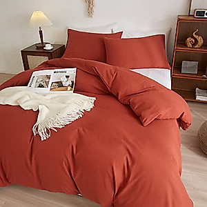Mucalis Burnt Orange Duvet Cover Set King Ultra Soft Brushed Microfiber Duvet Cover Dark Orange 3 Piece Modern Bedding Set Zipper Closure,Easy Care,Fade-Resistant