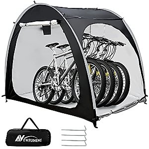 Bike Storage Tent, Outdoor Bike Cover Storage Shed for 4 Bikes Portable Foldable Garage/Garden Storage Tent Waterproof Oxford Shelter for Motorcycle, Bicycle, Camping, Garden Tools (Black)