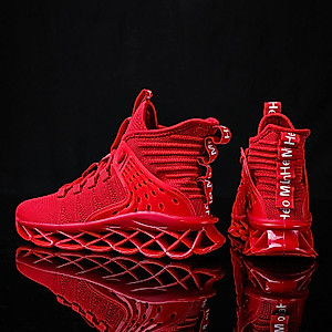 DUDHUH Running Shoes for Men Comfortable Athletic Cross Trainer Casual Walking Fashion Mens Tennis Sock Sneakers Red