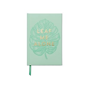 DesignWorks Ink Soft Touch Hardcover Funny Journal Notebook with Lined Pages and Ribbon Marker for Work, Writing, Journaling - Vintage Sass Leaf Me Alone Green Monstera Plant Journal (JB86-2028) 5.75" X 8.5"