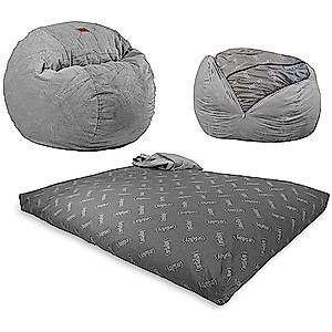 CordaRoy's Chenille Bean Bag Chair, Convertible Chair Folds from Bean Bag to Bed, As Seen on Shark Tank, Charcoal - Full Size
