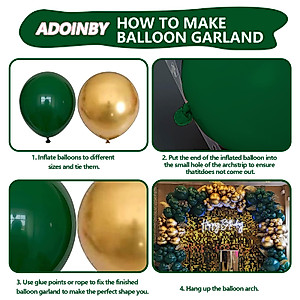 ADOINBY Green and Gold Balloon Arch Kit, 140Pcs Emerald Forest Hunter Dark Green Metallic Gold Balloon Garland Kit for Wedding, Engagements, Birthday, Baby Shower, Anniversary Party Decorations