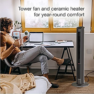 Lasko Portable Fan & Heater All Season Comfort Control Tower Fan and Space Heater in One with Remote Control, Black, FH515,Large