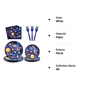 Tevxj 96 Pieces Outer Space Party Decorations Supplies Galaxy Party Tableware Set Outer Space Birthday Party Dessert Plates Napkins Forks for 24 Guests Boy or Girl Party Favors