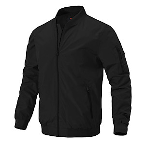 Rdruko Men's Windbreaker Lightweight Bomber Jacket Causal Fashion Light Jacket(Black, US L)