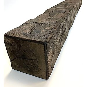 Wilson 8"x 8"x 72" Hand-Hewn Barn Beam Mantel, Rustic Coffee Color Solid Wood Shelf (1 Piece)
