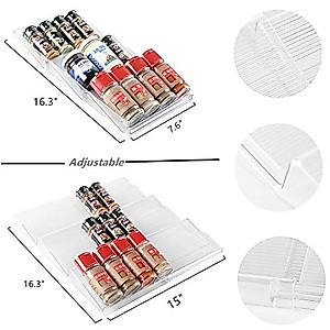 YCOCO Spice Drawer Organizer,Expandable Drawer Spice Rack Organizer,3 Tier Plastic Slanted Spice Bottle Storage Shelf for Kitchen Cabinet Drawer and Pantry,Countertop,Clear