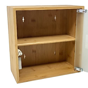 Toughty Bamboo Lockable Medical Cabinet for Medicine & Bandages with Frosted Tempered Glass, Wall Mount Storage Container, Hanging Medicine Cabinet, First Aid Wall Cabinet