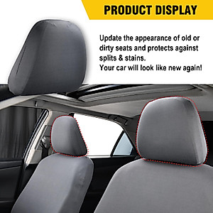 Jawmoy 2 PCS Car Seat Cushion Headrest Cover, Stretch Fabric Soft Breathable Full-Surround Dust Cover, Telescopic Opening Seat Headrest Protector, Universal Accessories for Most Cars (Dark Gray)