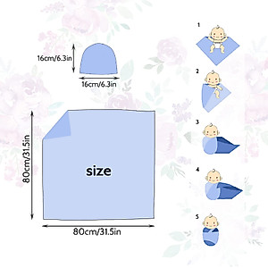 Newborn Swaddle Blanket with Beanie Set,Soft Stretchy Blanket for 0-3 Months Baby Boys and Girls(Purple Flower)