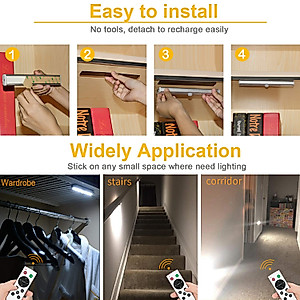 Remote Control Under Cabinet Lighting Wireless 6 Pack, 20-LED Dimmable Closet Lights Rechargeable Under Counter Light, Stick on Touch Night Light Strip Bar for Kitchen Stairway Bedroom, 3 Colors