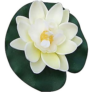 Artificial Floating Foam Lotus Flowers with Water Lily Pad Ornaments, Ivory White, Perfect for Patio Koi Pond Pool Aquarium Home Garden Wedding Party Holiday Decoration White