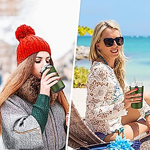 EPOGG 12oz Ceramic Travel Mug, Insulated Coffee Cup with Leakproof Lid & Straw, Vacuum Ceramic + Stainless Steel Double Walled Reusable Coffee Tumbler Portable Car Cup for Hot and Cold Drinks (Red)