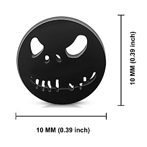 10 MM Black Stainless Steel Jack Skellington Cut-Out Round Circle Button Stud Post Earrings