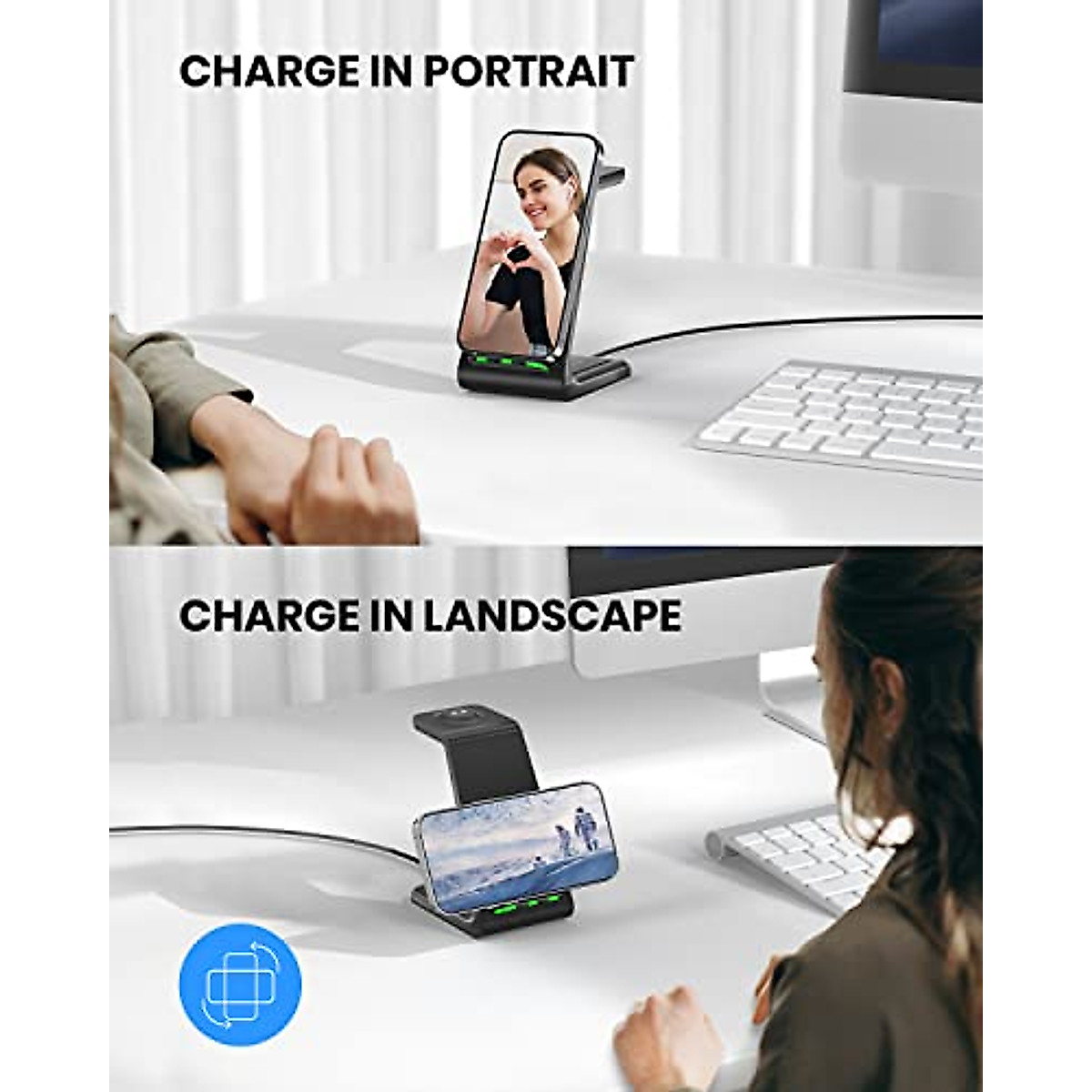 Wireless Charging Stand, GEEKERA 3 in 1 Wireless Charger Dock Station for iPhone 14 Pro Max/14 Pro/14 Plus/13/12/11/X/8 Series, Apple Watch Ultra/SE/8/7/6/5/4/3/2, AirPods Pro/3, Samsung Qi Phones