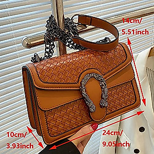 Movefad Women Crossbody Shoulder Bag Trendy Weave Leather Square Tote Metal Chain Satchel Wallet Handbag