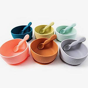 Simka Rose Baby Bowl and Spoon Set, Baby Bowls Suction for Toddler, BPA-Free Silicone Bowls Baby, Baby Bowl and Spoon Dishwasher and Microwave Safe Baby Feeding Supplies (Sage)