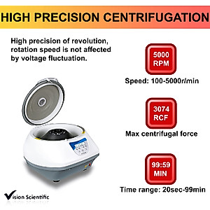 Vision Scientific VS-TC-SPINPLUS-6 Bench-top Centrifuge | 400-5000rpm (Max. 3074xg) | LCD Display | Capacity: 6 x 15ml