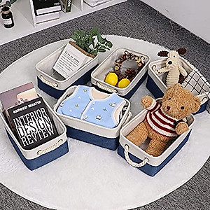 Bidtakay Baskets Set Fabric Storage Bins-Navy Blue Bundled Baskets of 2 Large Baskets 16" X 11.8" X 11.8" + 6 Small Baskets 11.8" X 7.8" X 5" for Closet, Shelves