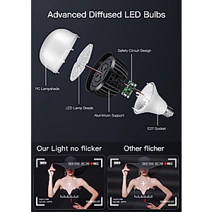 Photography Softbox Lighting Kit, 6.5 x 10ft Backdrop Stand System and E27 60W 5500K CFL Bulbs Softbox and Umbrellas Continuous Photo Lighting with Green/White/Black Backgrounds