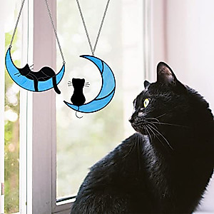 2 Pack Black Cat Decor for Cat Lovers Black Cat Gifts Cat Suncatcher Window Hanging Decor Cat Memorial Gift for Cat Lovers Cat Remembrance Gift Cat Loss Gifts Cat Lover Gifts for Women
