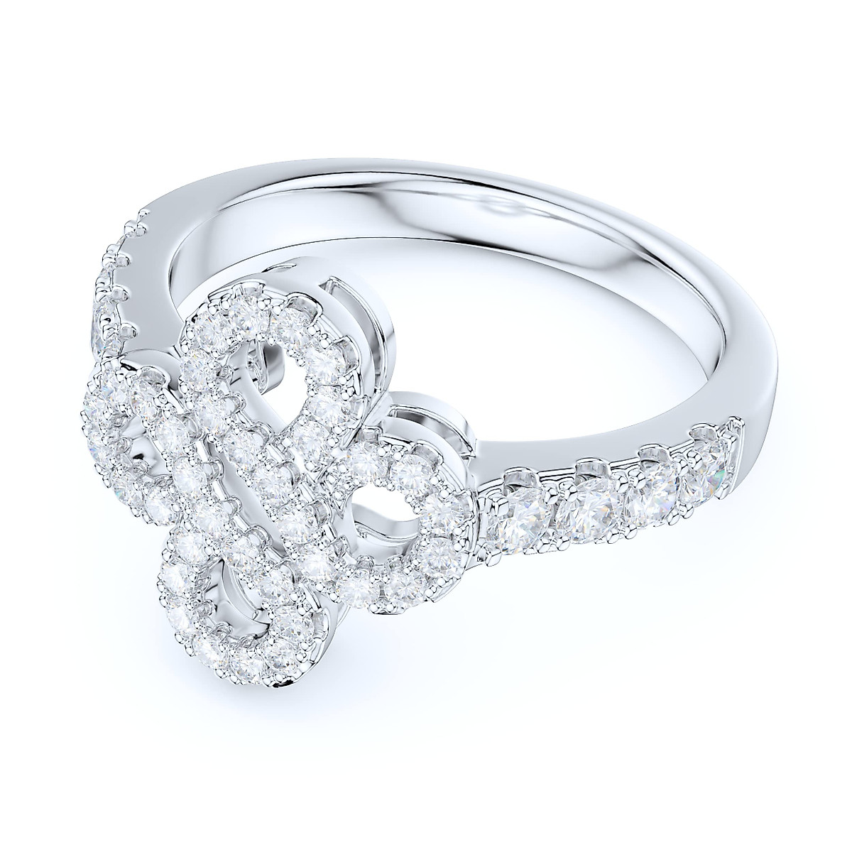 PRSTANI Sterling Silver Love Knot Intersecting Infinity Simulated Round Brilliant Cut Diamond Paved Promise Engagement Ring (7.5)