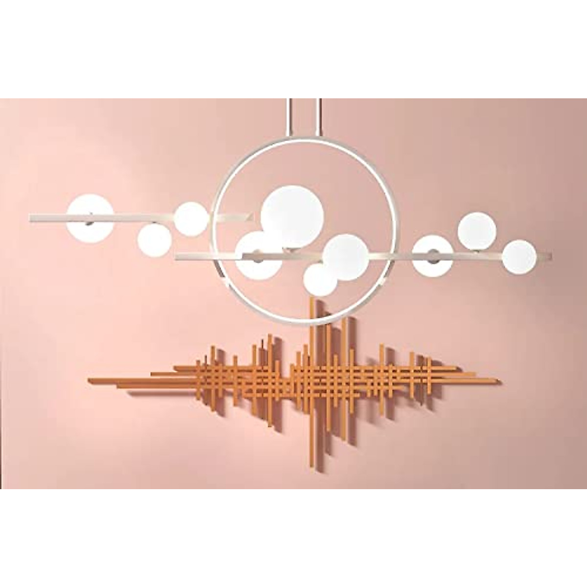 JiuZhuo Minimalist 54.3 Inches 10-Light Glass Globe Shade Sputnik Kitchen Island Light in White,Metal, Glass Shade Linear Pendant Light