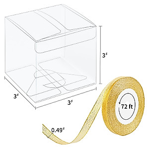 Ohuimrt 45 Pack Clear Favor Boxes, 3 x 3 x 3 Inches Transparent Plastic Gift Boxes with Ribbon Individual Macaron Boxes Candy Boxes Party Favor Boxes