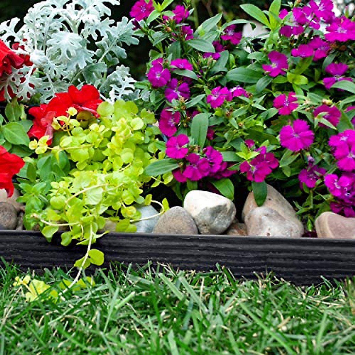 EasyFlex Tall Wall No-Dig Landscape Edging with Anchoring Spikes, 2.5 in. Tall Straight Top Plastic Garden Border with Woodgrain Texture, 40 Foot Kit, Black (3220E-40C)